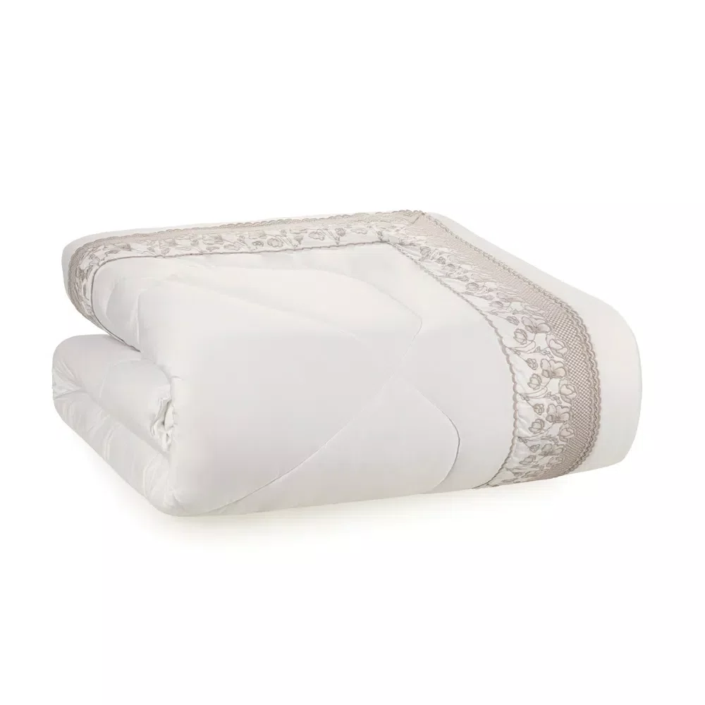 Edredom Queen Brescia 300 Fios Trussardi Branco/Legno - LCL Home