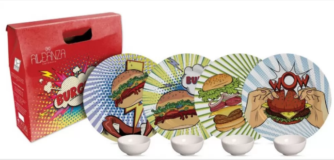 Kit 08 Peças Burger Collection com mini Molheira Alleanza Cerâmica ...